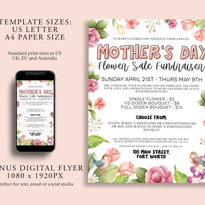 FLOWER SALE Mothers Day Flyer Template, Editable, Fundraiser, PTO ...