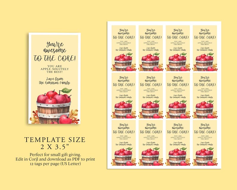 TEACHER Appreciation Gift Tag, Teacher, Friends, Thanksgiving Apple ...