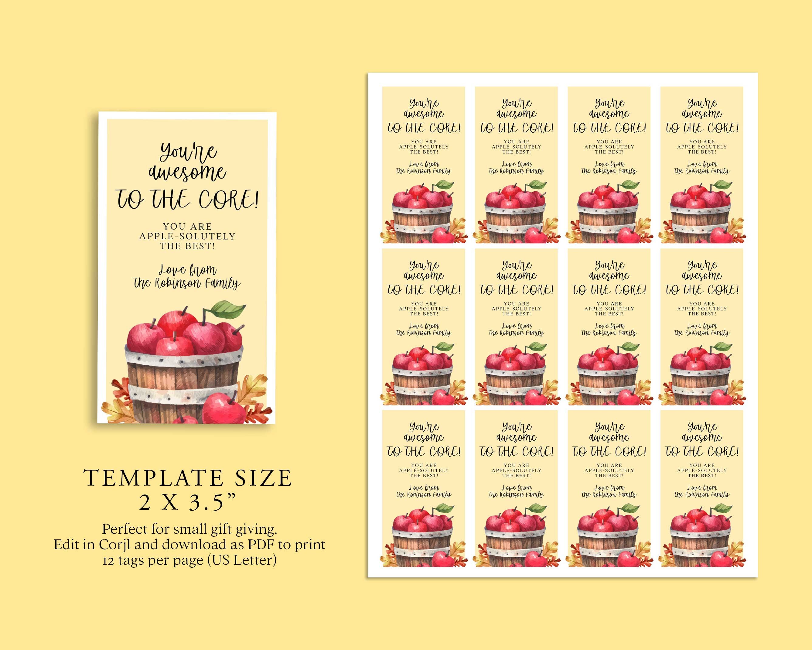 TEACHER Appreciation Gift Tag, Teacher, Friends, Thanksgiving Apple ...