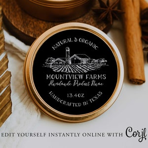 Round FARMHOUSE Editable Product Sticker, ORGANIC Circular Product ...