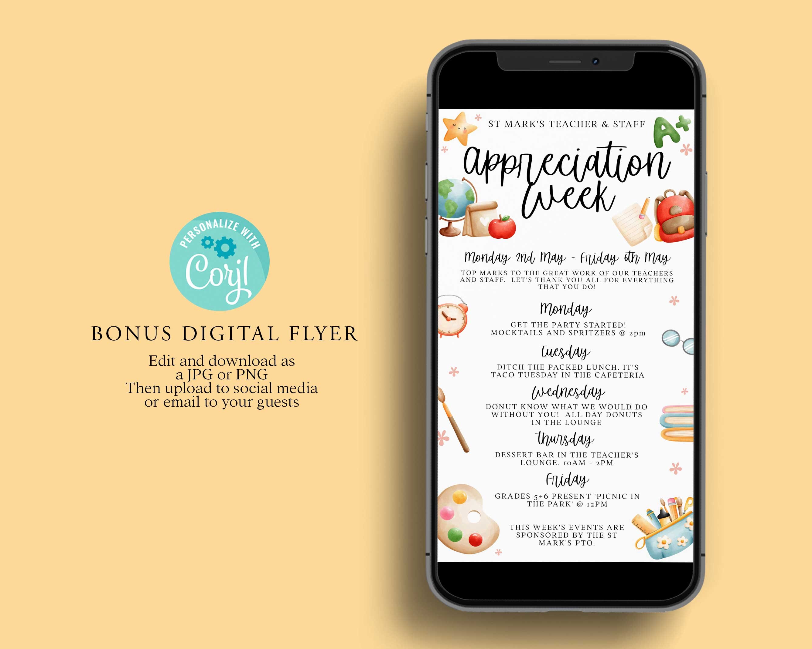 TEACHER APPRECIATION Editable Flyer Template, Staff Invite, Family ...