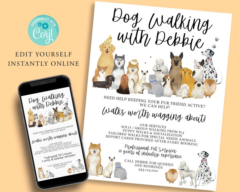 DOG WALKING Flyer, Pet Walking Business Flyer Template, Pet Grooming ...