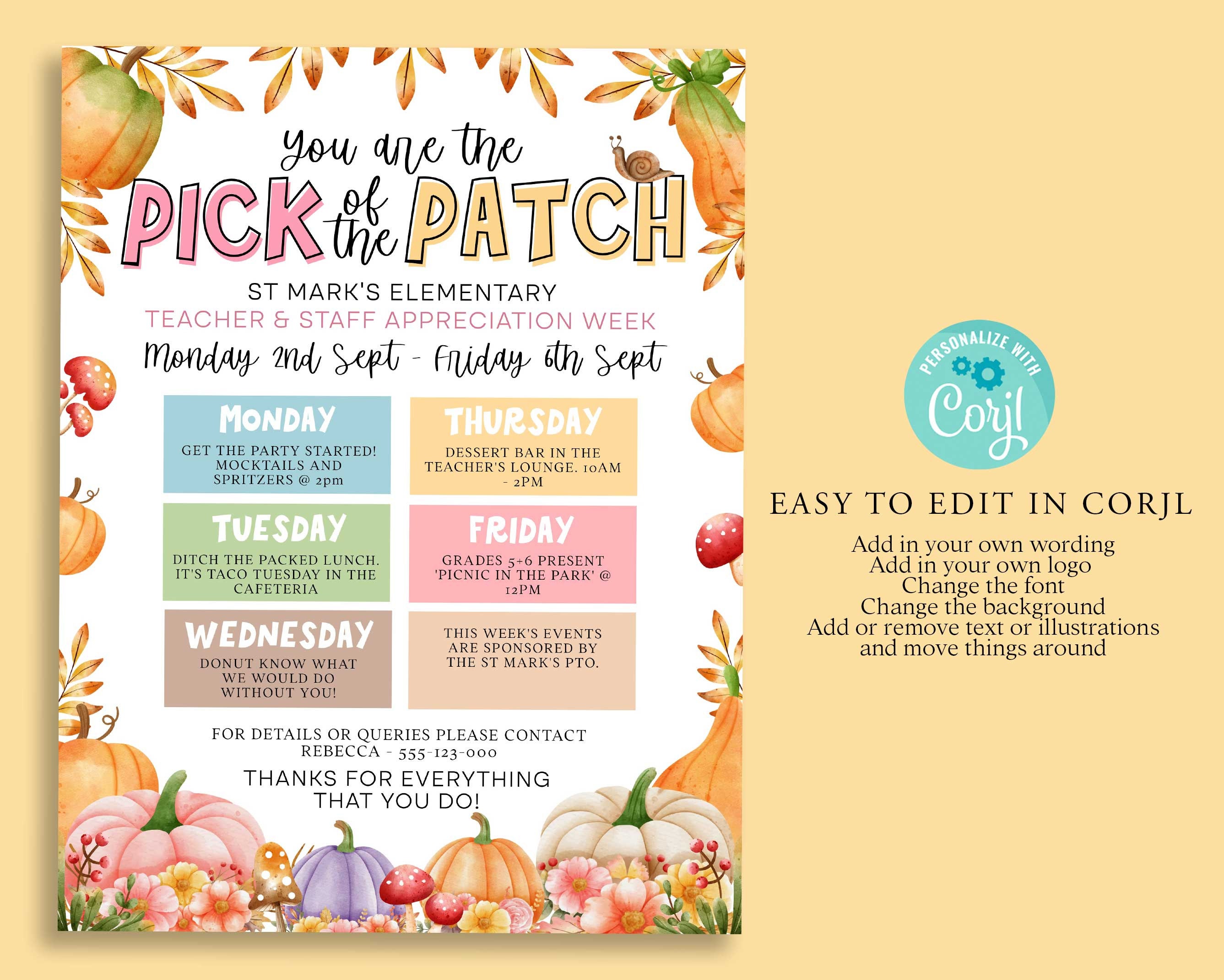 Fall TEACHER APPRECIATION Editable Flyer Template, Staff Invite, Family ...