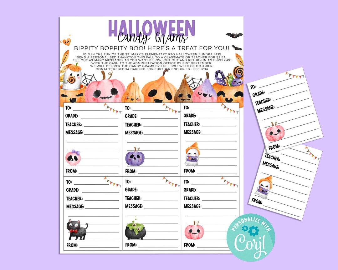Halloween Candy Gram Editable Template, Boo Grams, School Fundraiser ...