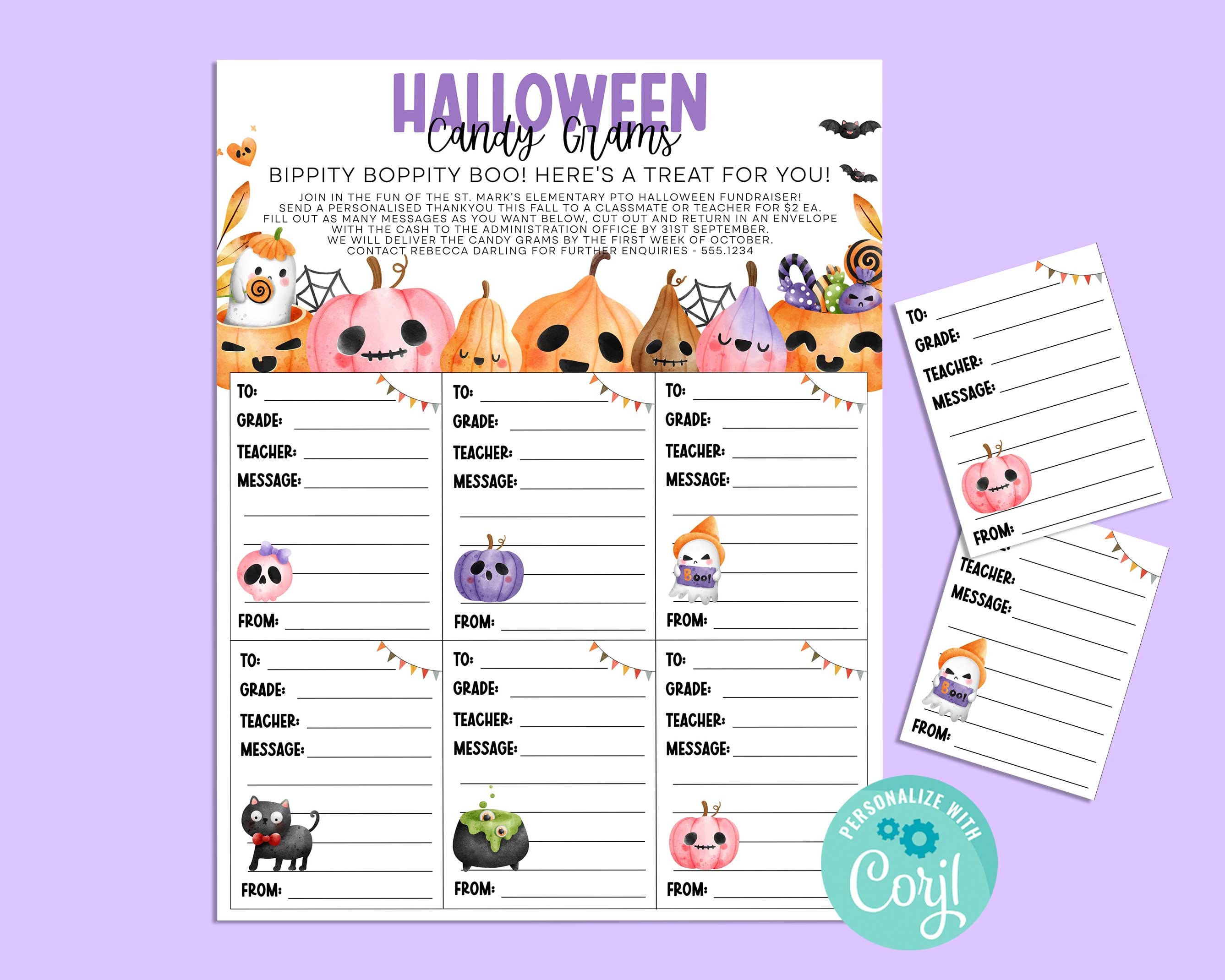 Halloween Candy Gram Editable Template, Boo Grams, School Fundraiser ...