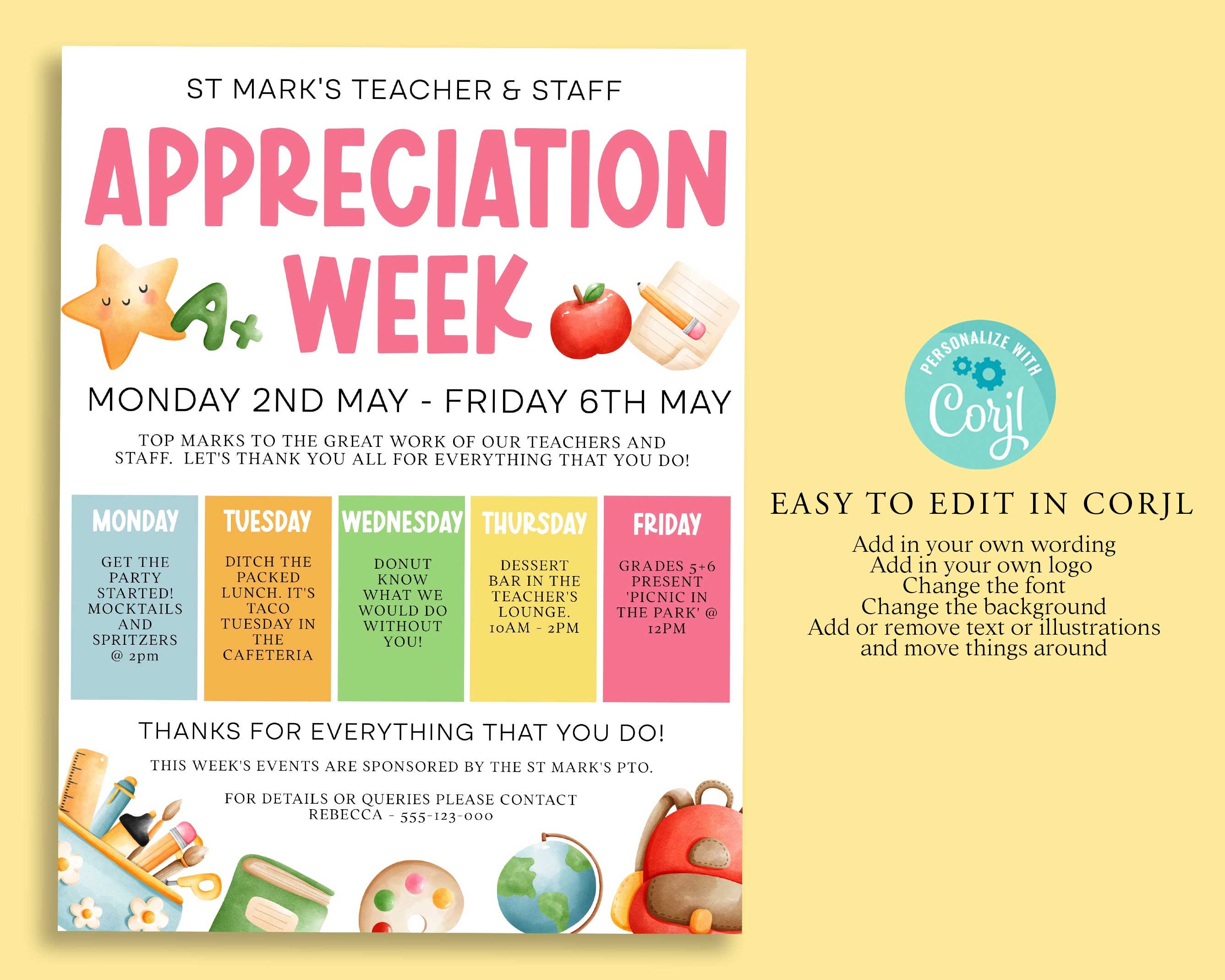 TEACHER APPRECIATION Editable Flyer Template, Staff Invite, Family ...