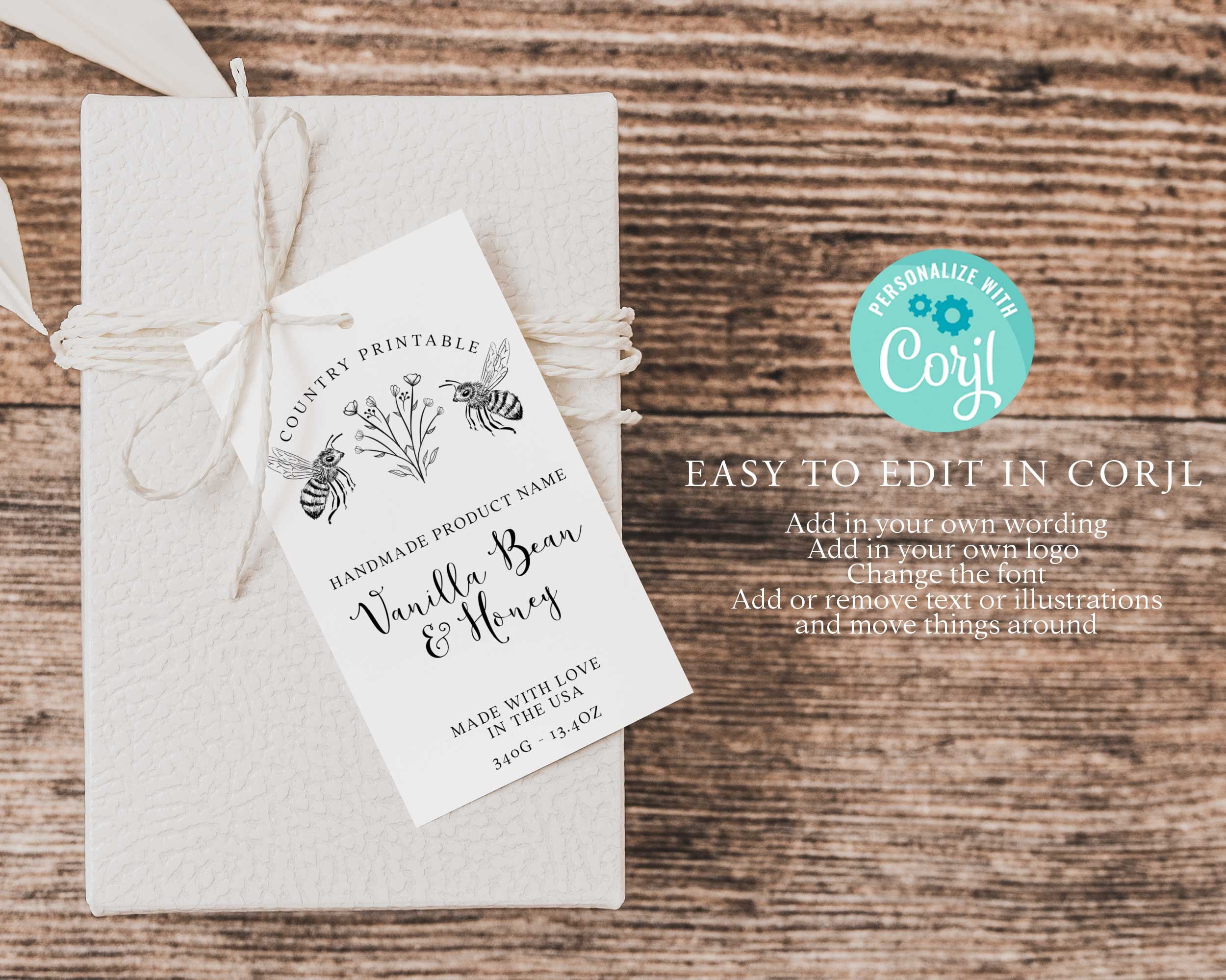 KRAFT Editable ORGANIC Gift Tag Template, PRINTABLE Thankyou Tag ...