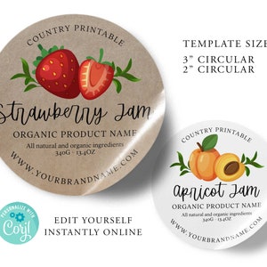Editable JAM Labels, Round Kraft Label, Jam Label Printable, Mason Jar ...