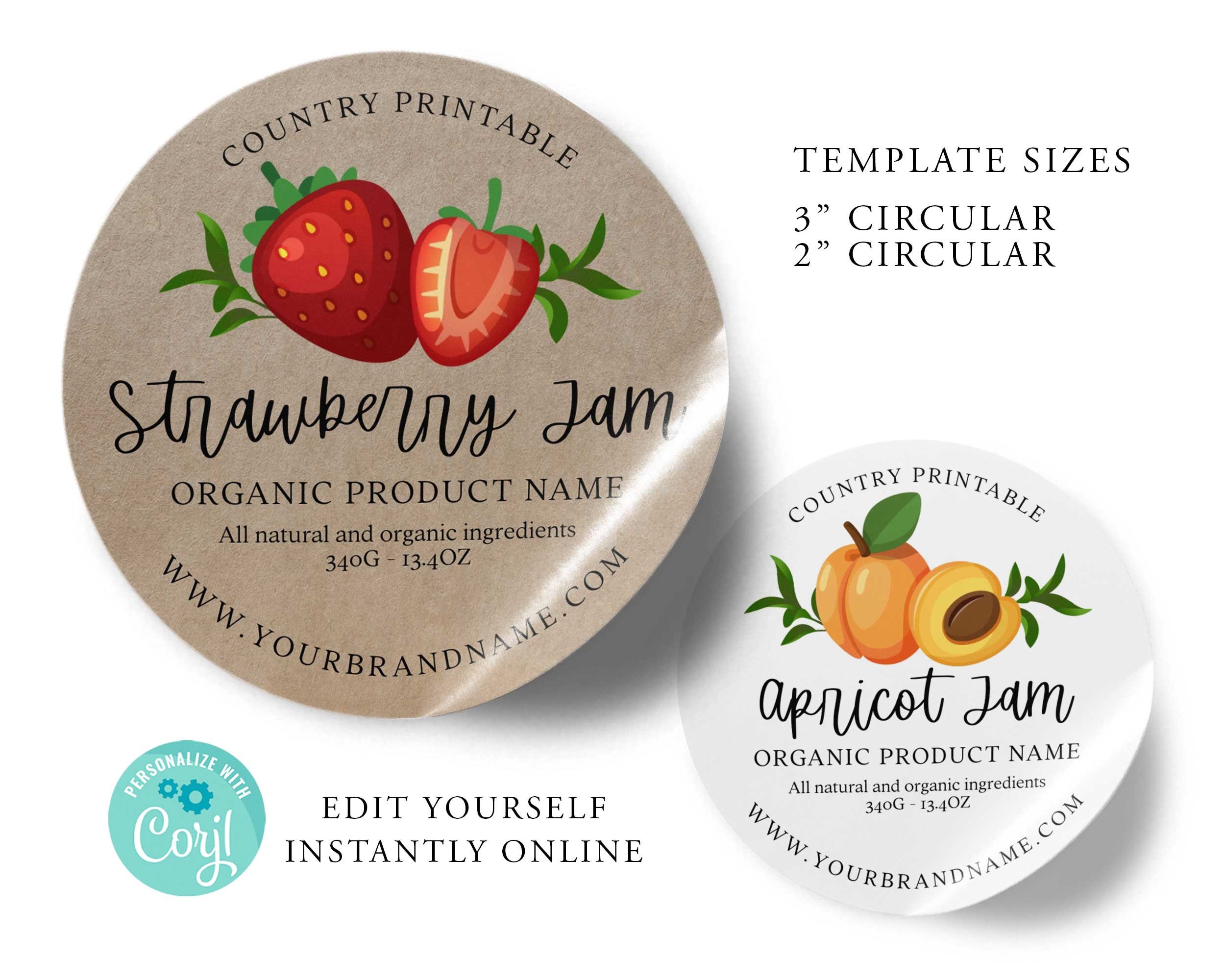 Editable JAM Labels, Round Kraft Label, Jam Label Printable, Mason Jar ...
