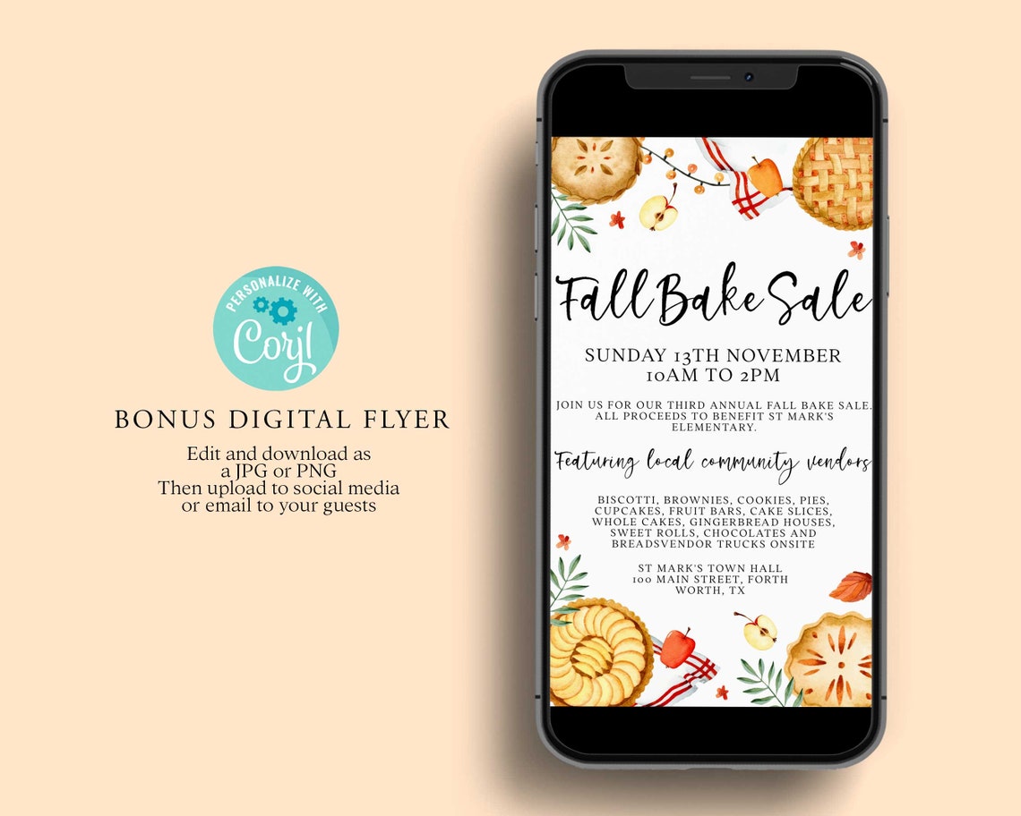 Editable FALL Bake Sale Flyer Template, DIY, Event Poster, Harvest ...