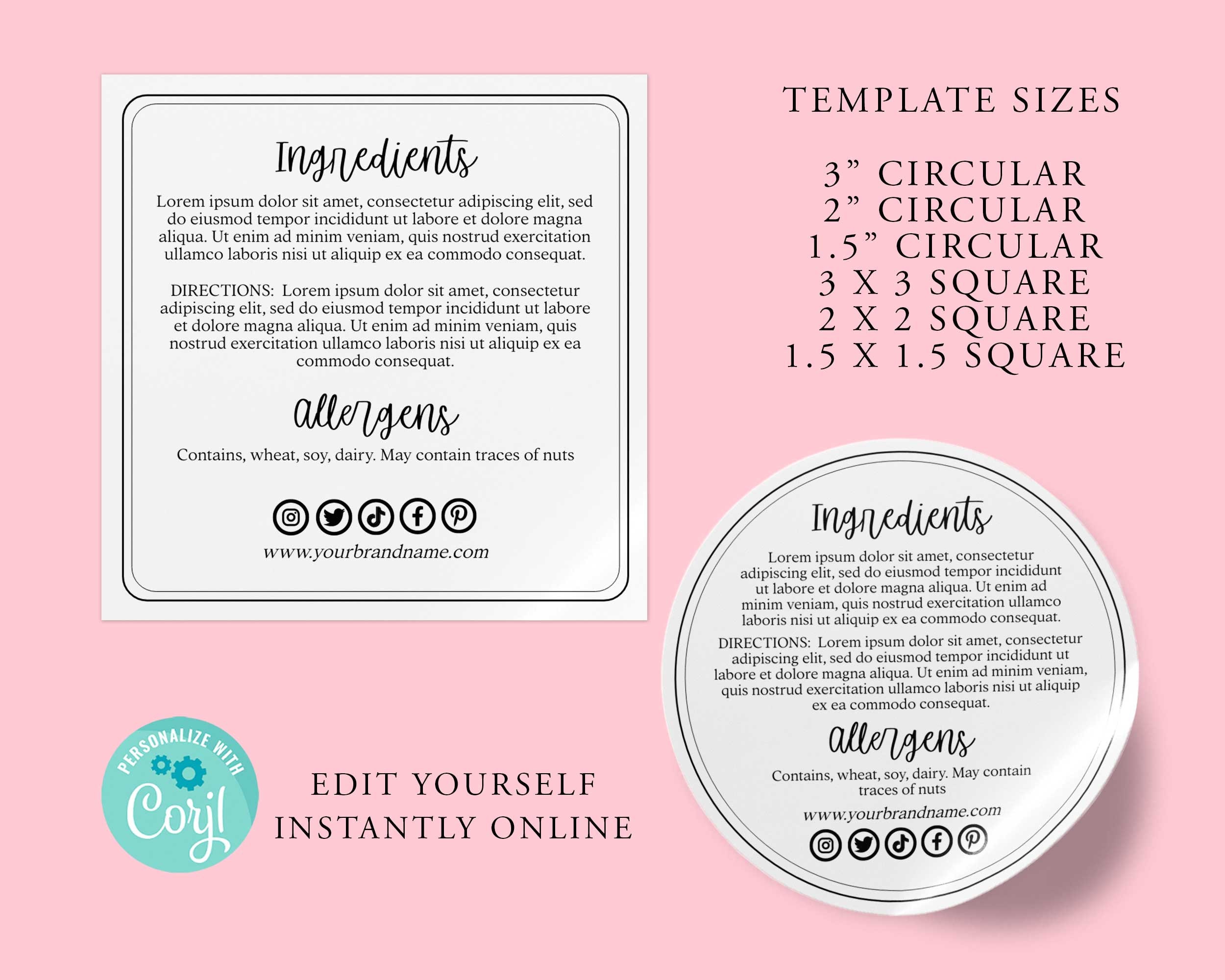 INGREDIENT Editable Product Sticker, Backing Label Round, Square Label ...