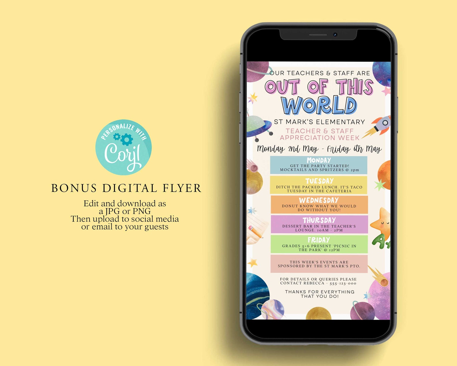 Space TEACHER APPRECIATION Editable Flyer Template, Staff Invite ...
