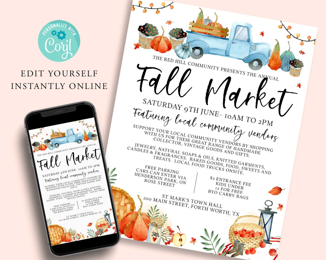 Editable FALL MARKET Flyer Template, DIY Market, Event Poster, Harvest ...