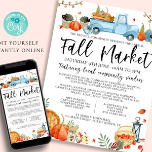 Editable FALL MARKET Flyer Template, DIY Market, Event Poster, Harvest ...