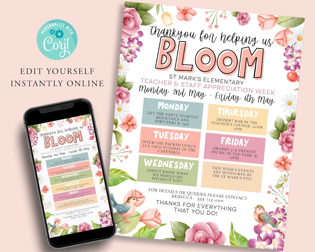 TEACHER APPRECIATION Editable Flyer Template, Staff Invite, Family ...
