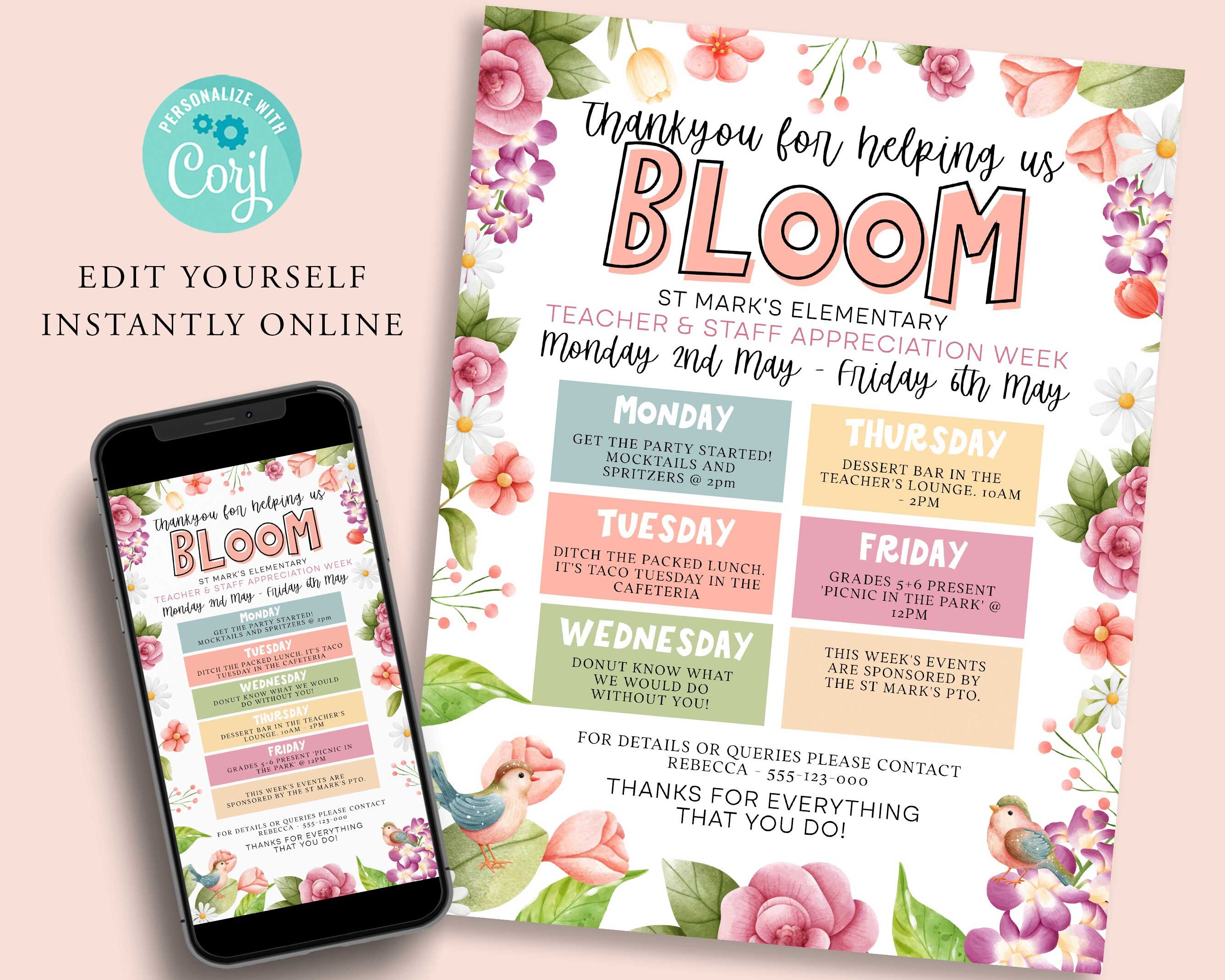 TEACHER APPRECIATION Editable Flyer Template, Staff Invite, Family ...