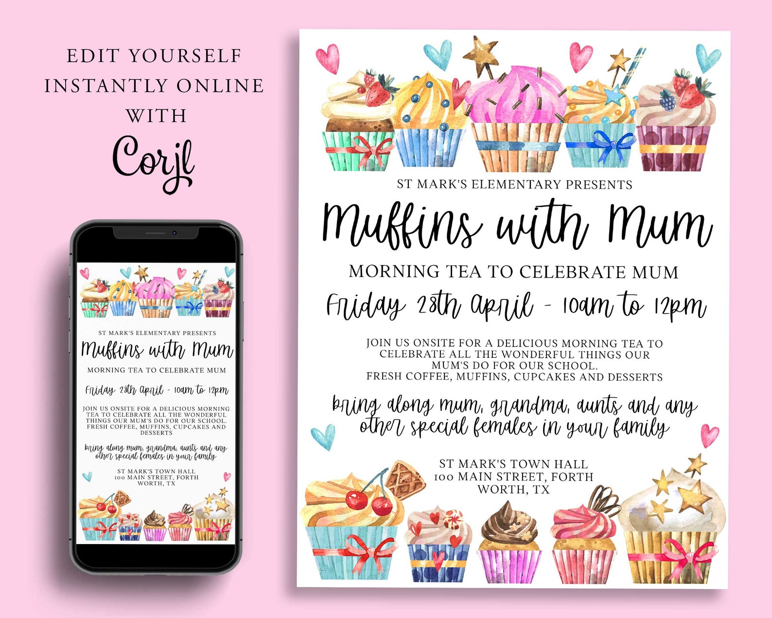 MOTHERS DAY Editable Flyer Template, Bake Sale, Fundraiser, Muffins ...