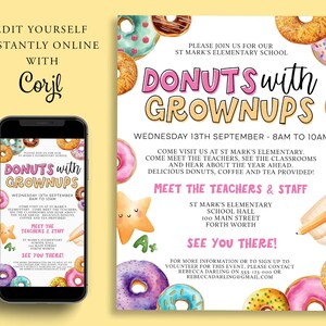 DONUTS With Grownups, Flyer, Printable PTA Flyer, School Breakfast ...