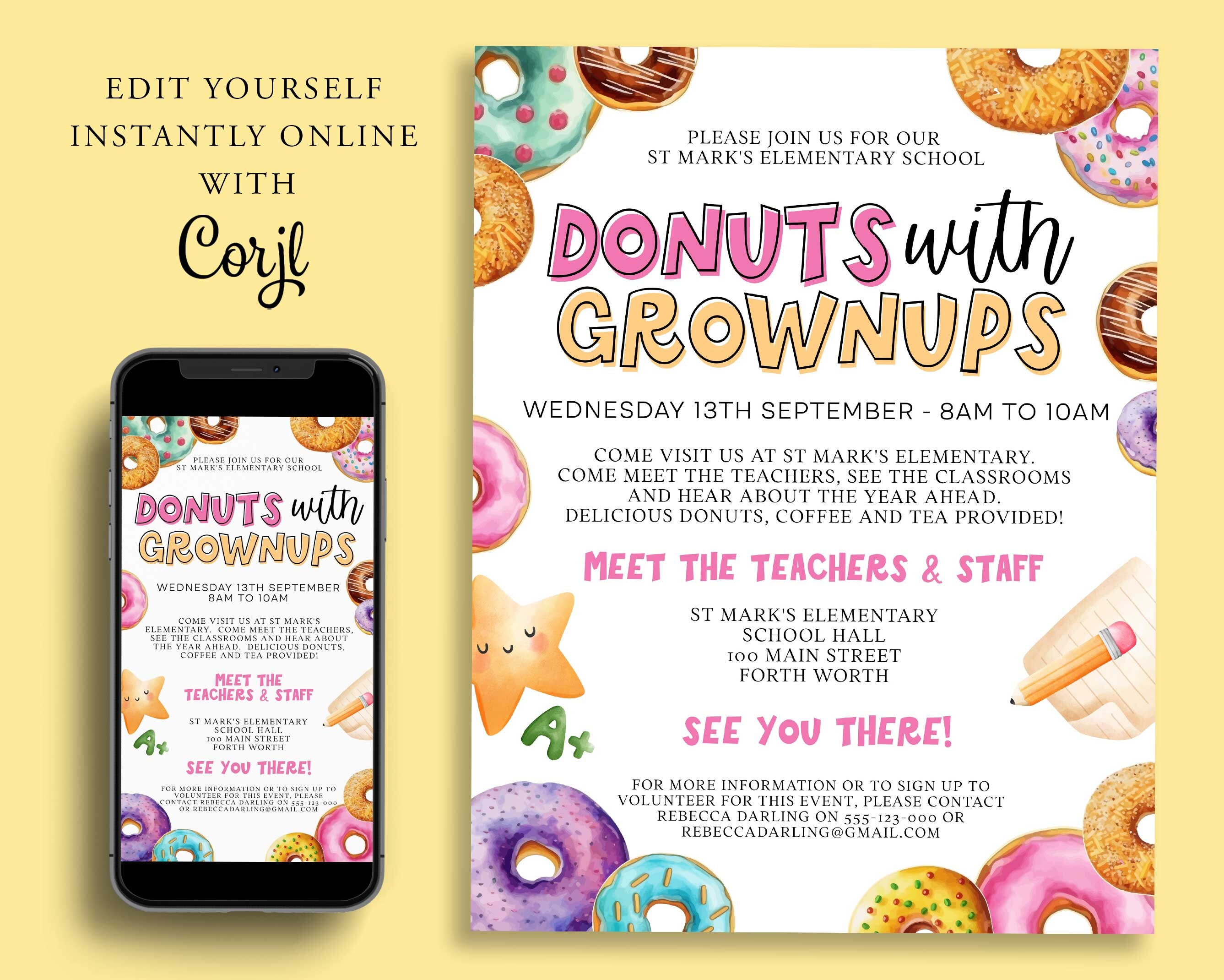DONUTS With Grownups, Flyer, Printable PTA Flyer, School Breakfast ...
