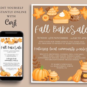 Editable FALL Bake Sale Flyer Template, DIY, Event Poster, Harvest ...