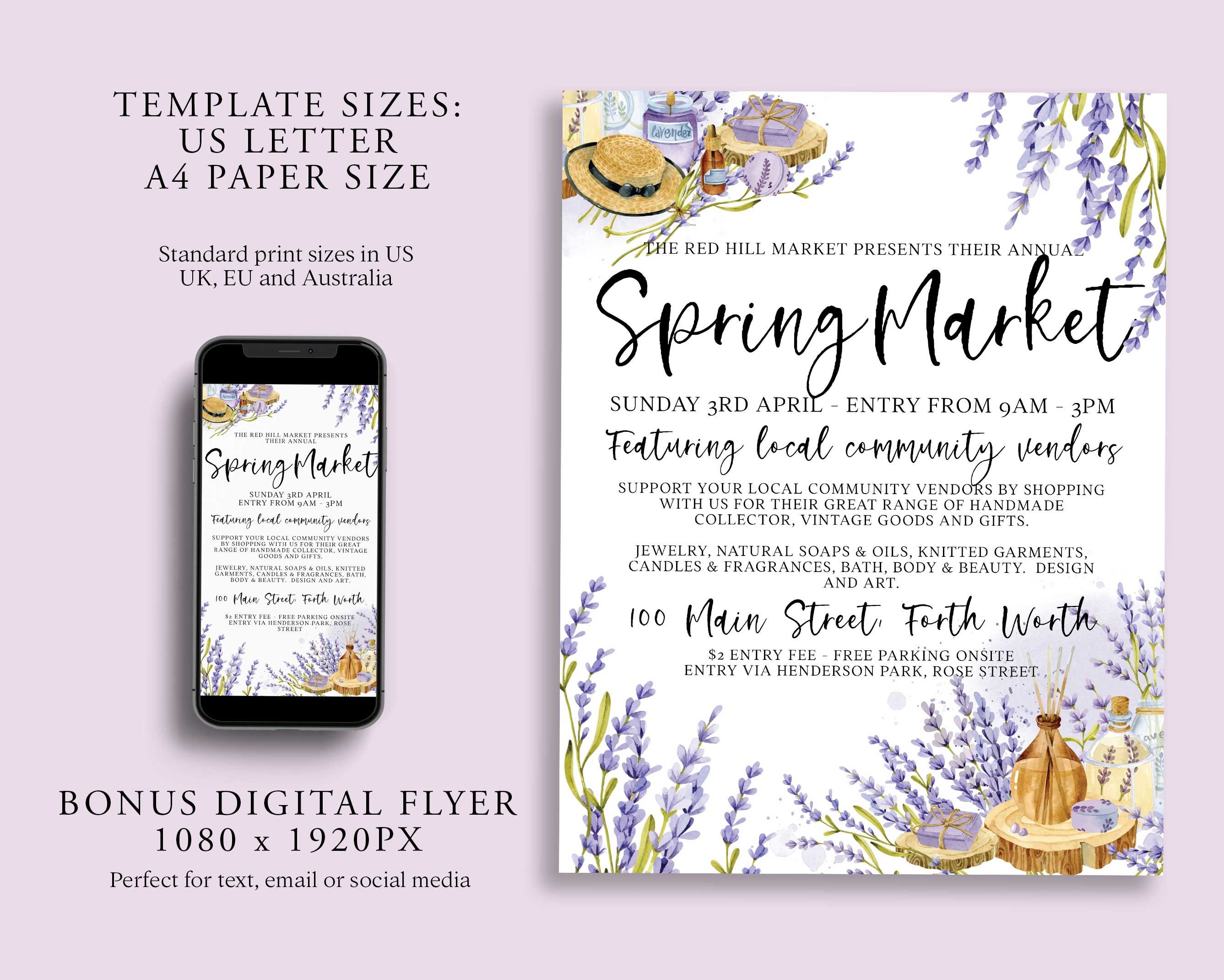 Editable SPRING MARKET Flyer Template, DIY Market Sale, Community Fair ...