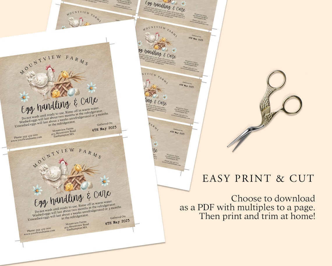 EGG HANDLING Instruction Card Template, Fresh Egg Care Label, Egg ...
