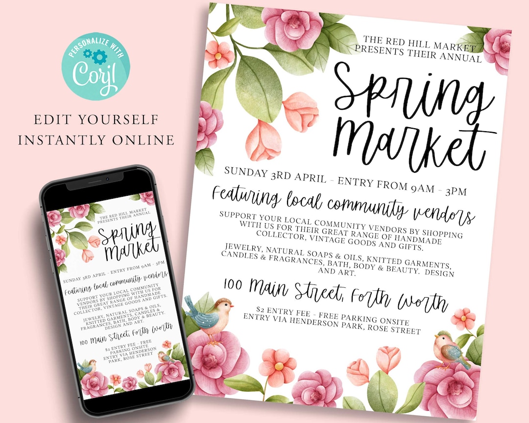 Editable SPRING MARKET Flyer Template, DIY Market Sale, Community Fair ...