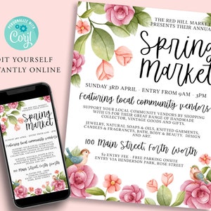 Editable SPRING MARKET Flyer Template, DIY Market Sale, Community Fair ...