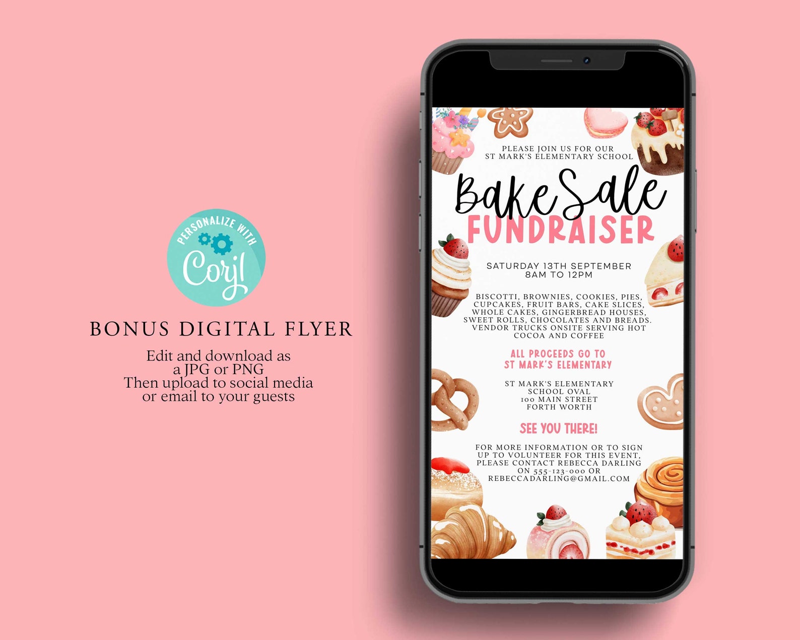 BAKE SALE Social Fundraiser Editable Template, Flyer, Printable PTA ...