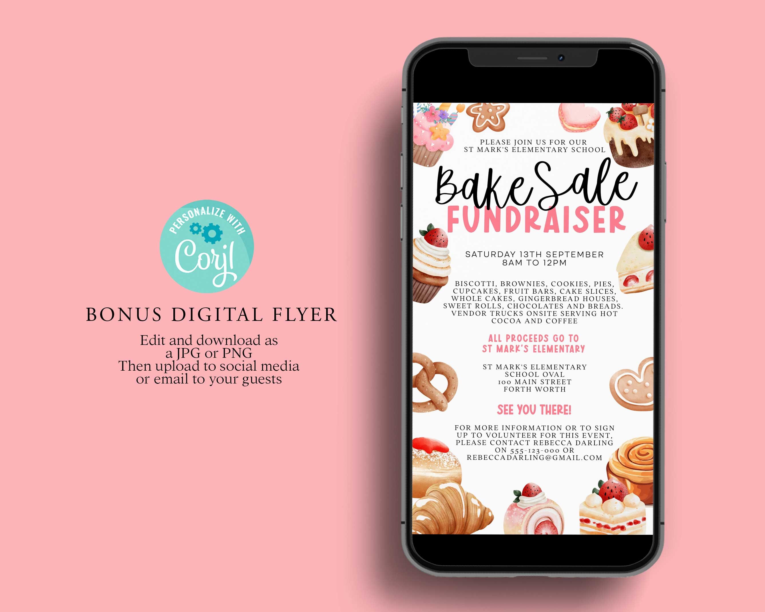 BAKE SALE Social Fundraiser Editable Template, Flyer, Printable PTA ...