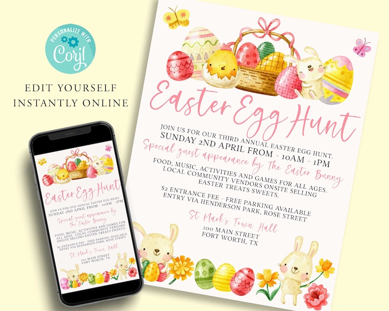 Editable EGG HUNT Flyer Template, EASTER Flyer, Diy Flyer, Spring ...