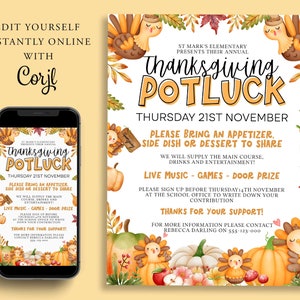 THANKSGIVING Potluck Printable PTA Flyer, School Teacher Appreciation ...