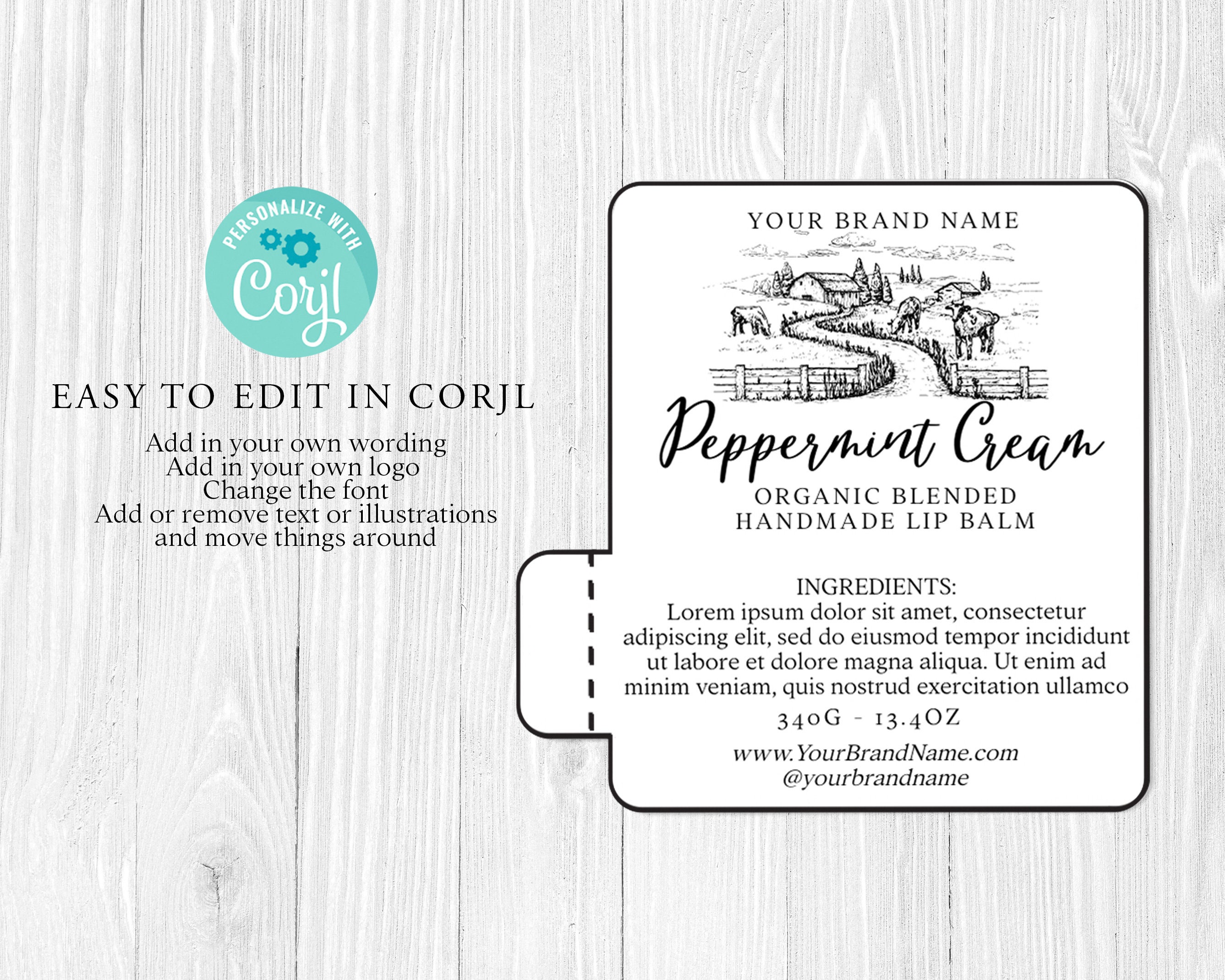 KRAFT Editable FARMHOUSE Lip Balm Label, Chapstick Tube Label, Vintage ...