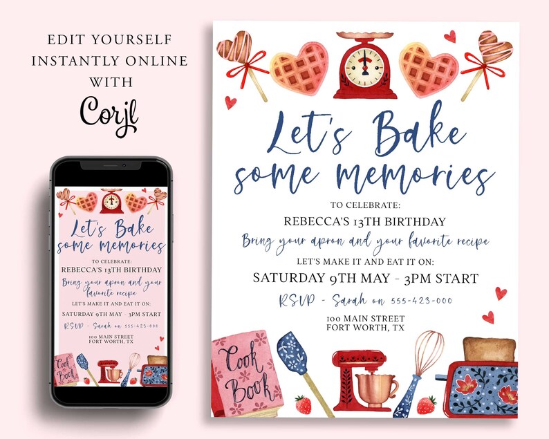 Editable BAKING PARTY Flyer Template, DIY Market Sale, Cooking Invite ...