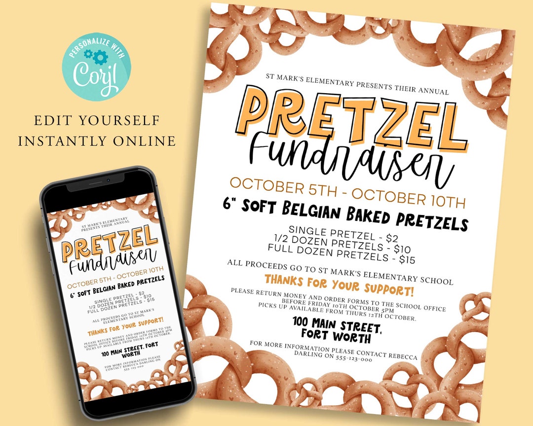PRETZEL Fundraiser Editable Flyer Template, School Church Charity, PTO ...