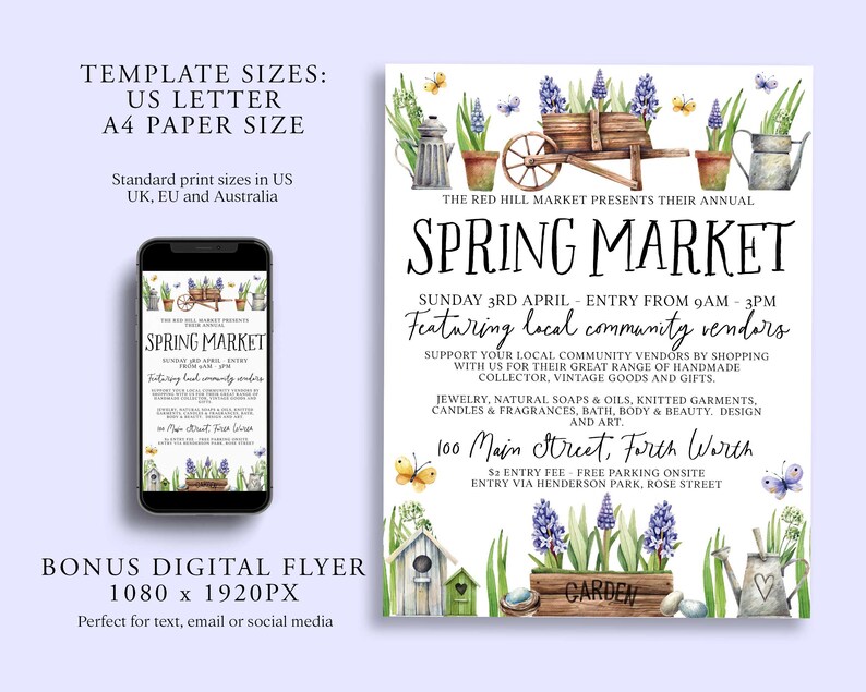 Editable SPRING MARKET Flyer Template, DIY Fundraiser, Community Fair ...