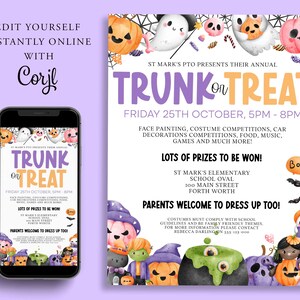 TRUNK or TREAT Editable Flyer, Editable Template, Trick or Treat ...