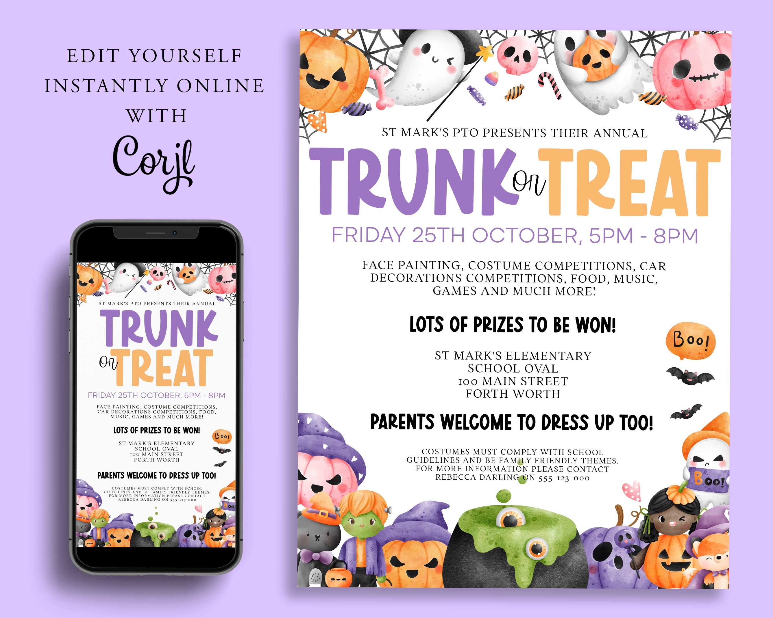 TRUNK or TREAT Editable Flyer, Editable Template, Trick or Treat ...