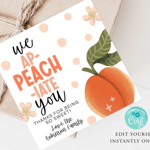 PEACH Appreciation Gift Tag, Teacher, Friends, Mothers Day, Valentine ...
