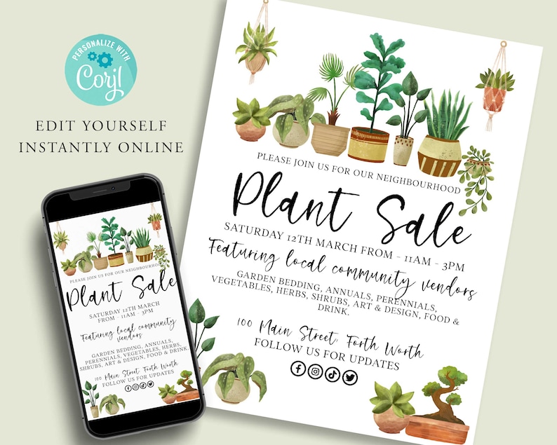 Editable PLANT SALE Flyer Template, Fundraiser Flyer, Diy Flyer, Spring ...