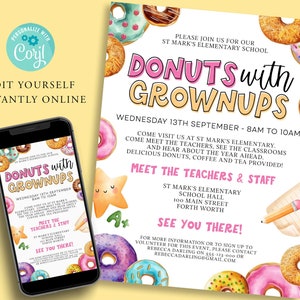 DONUTS With Grownups, Flyer, Printable PTA Flyer, School Breakfast ...