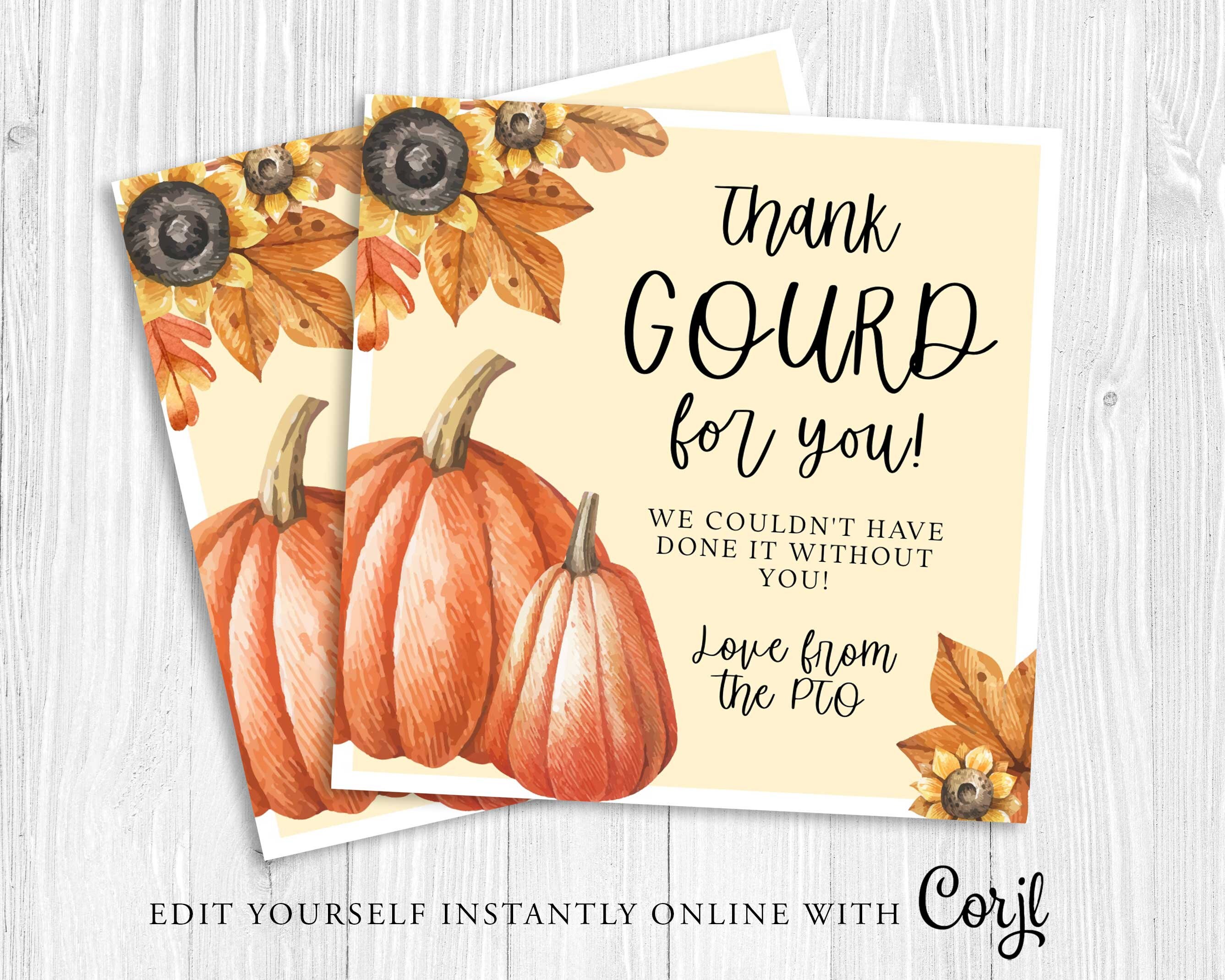 FALL Appreciation Gift Tag, Teacher, Friends, Thanksgiving Pumpkin ...