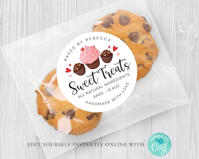 ROUND Sweet Treat Editable Product Sticker, BAKING Custom Product Label ...