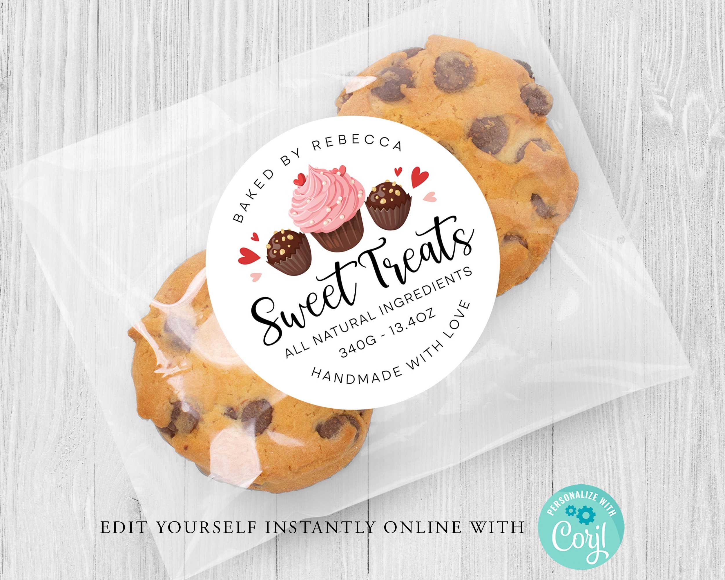 ROUND Sweet Treat Editable Product Sticker, BAKING Custom Product Label ...