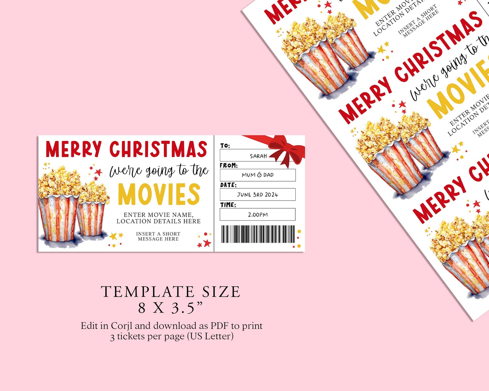 Merry Christmas MOVIES Editable Gift Ticket Template, Seasonal Gift ...