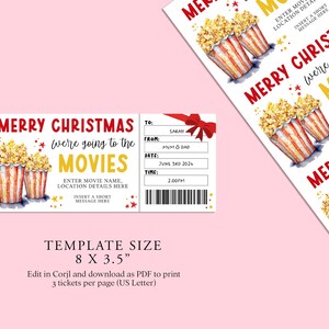 Merry Christmas MOVIES Editable Gift Ticket Template, Seasonal Gift ...