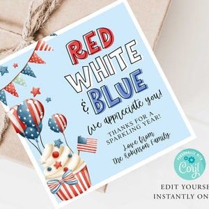 JULY 4TH Party Favor, Appreciation Gift Tag, Teacher, Friends ...