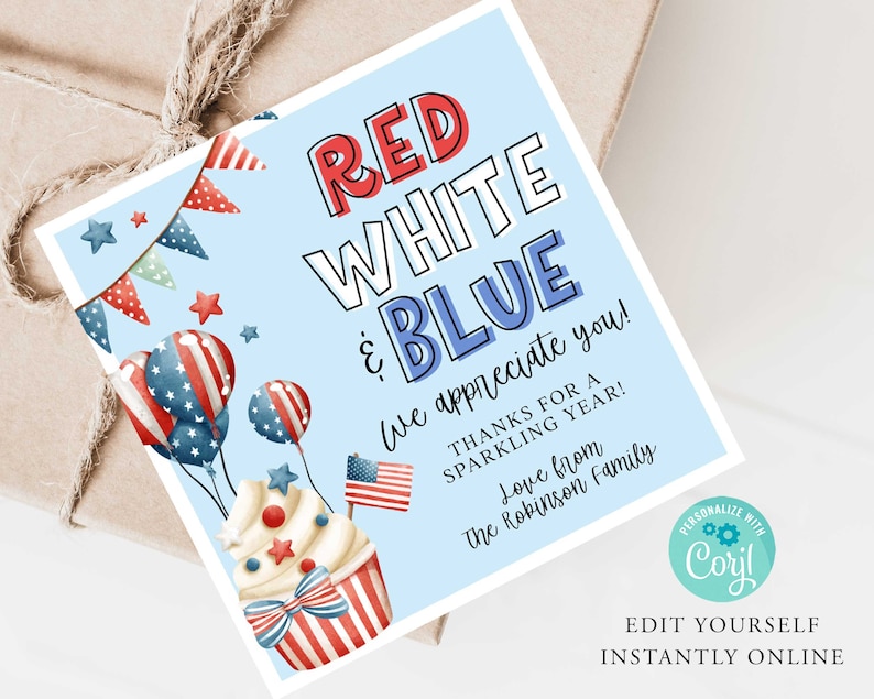 JULY 4TH Party Favor, Appreciation Gift Tag, Teacher, Friends ...