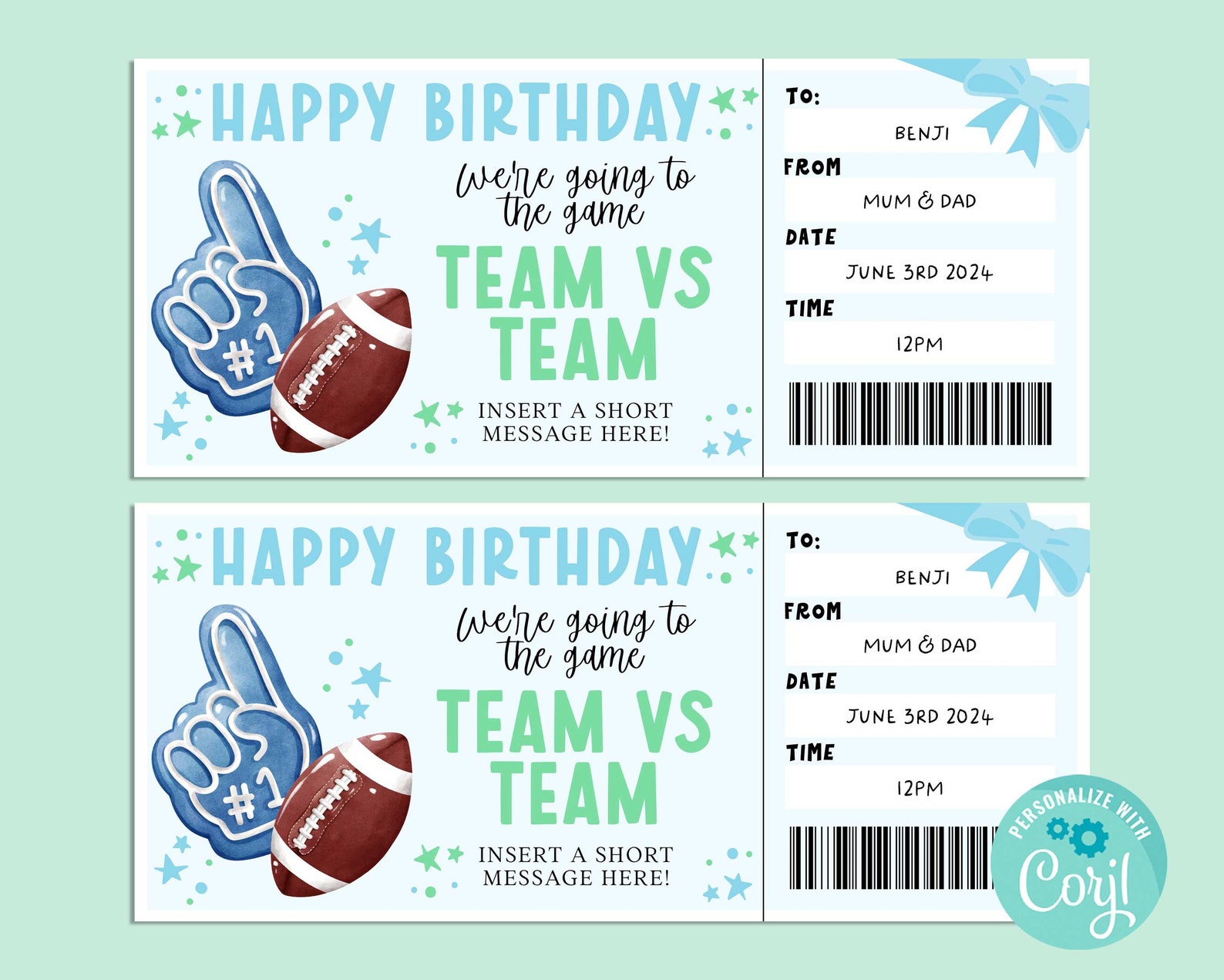 Birthday FOOTBALL GAME Editable Gift Ticket Template, Birthday Gift ...