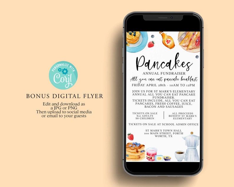 Editable PANCAKE Fundraiser Flyer Template, Charity Non Profit Event ...